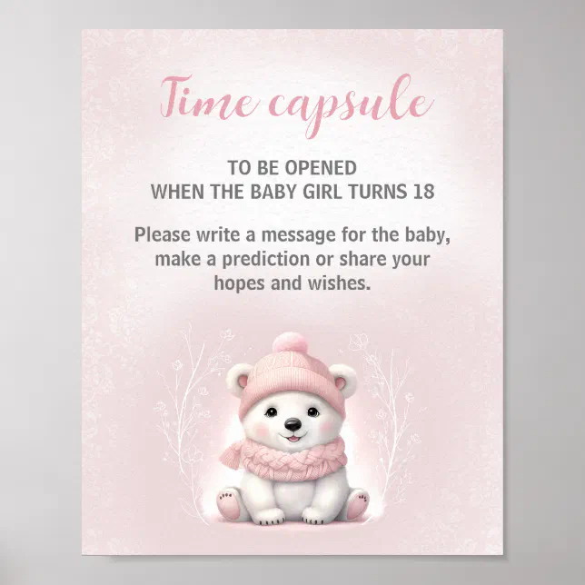 Polar Bear Winter Girl Baby Shower Time Capsule Poster | Zazzle