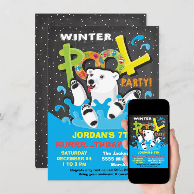 Polar Bear Winter Pool Party Plunge Invitation | Zazzle