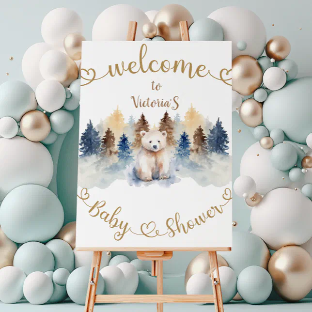 Polar Bear Winter Theme Baby Shower Welcome Sign | Zazzle