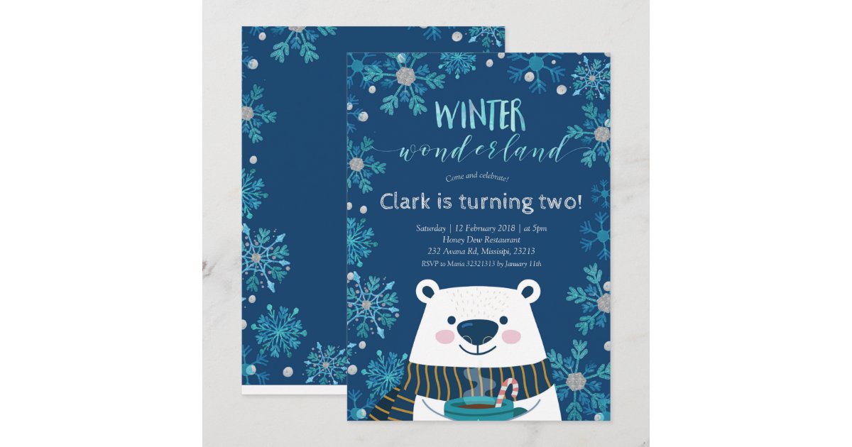 Polar Bear Winter wonderland Birthday Invitation | Zazzle