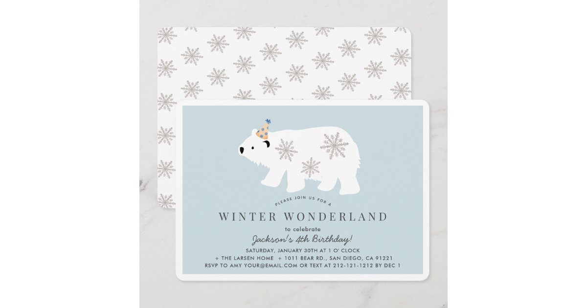 Polar Bear Winter Wonderland Blue Birthday Invitation | Zazzle