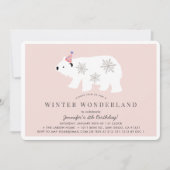 Polar Bear Winter Wonderland Pink Birthday Invitation | Zazzle