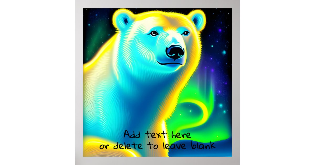 Polar Bear with Northern Lights. Editable text Poster | Zazzle
