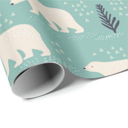 Polar Bears and Evergreen Trees Winter Patterned Wrapping Paper | Zazzle