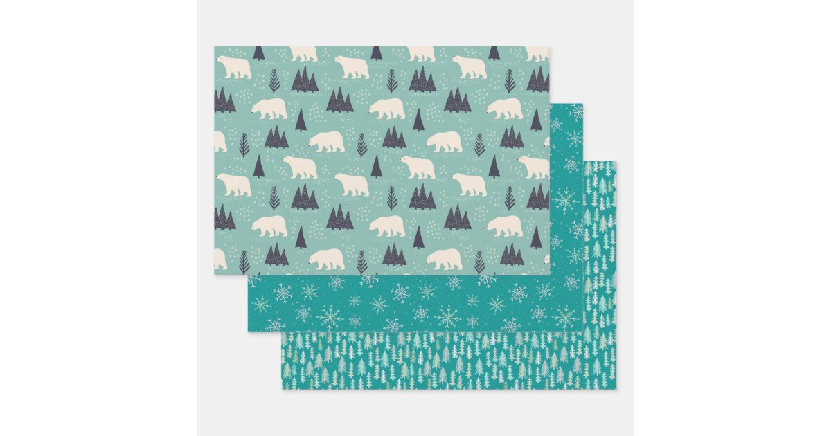 Polar Bears and Forest Bundle: Teal Blue Wrapping Paper Sheets | Zazzle