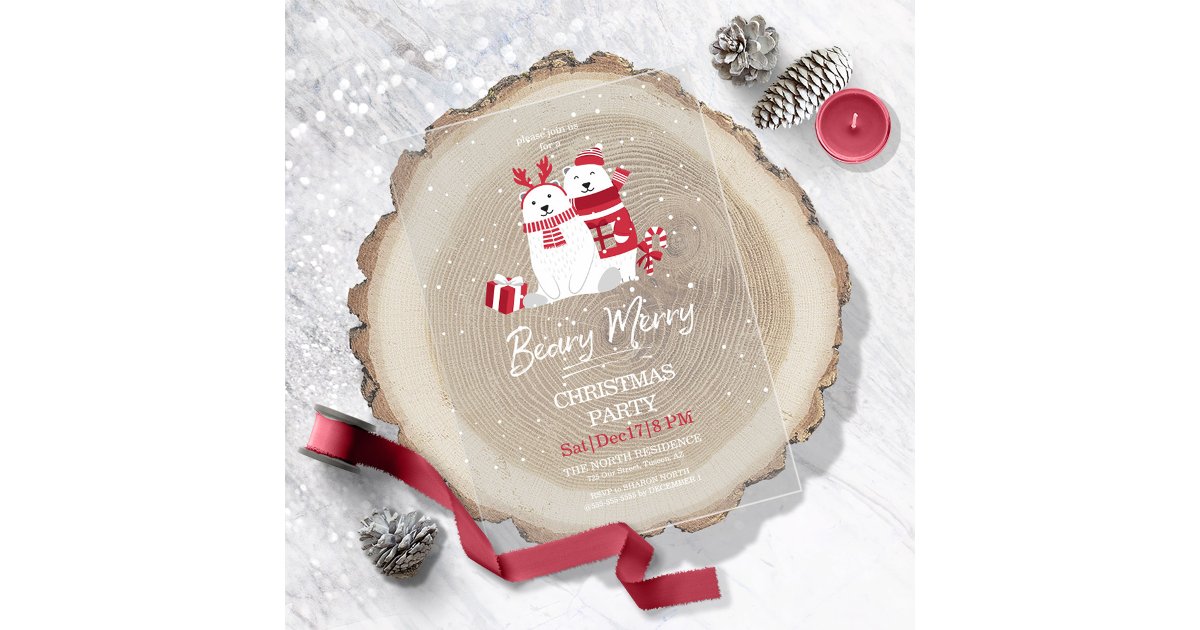 Polar Beary Merry Christmas Party ID851 Acrylic Invitations | Zazzle