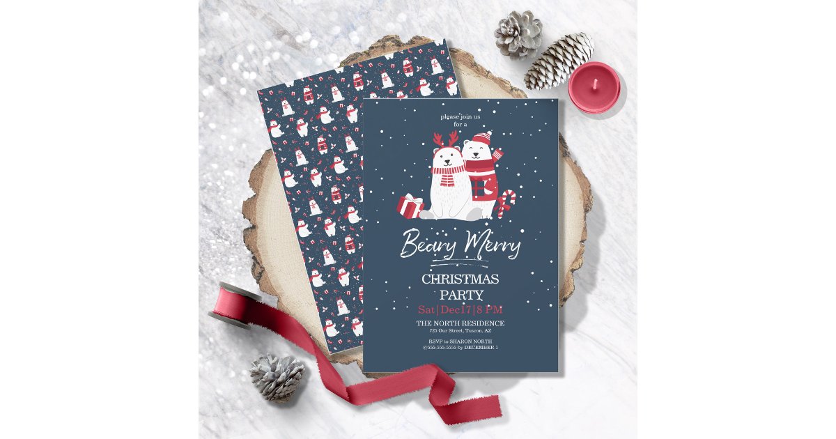 Polar Beary Merry Christmas Party ID851 Invitation | Zazzle