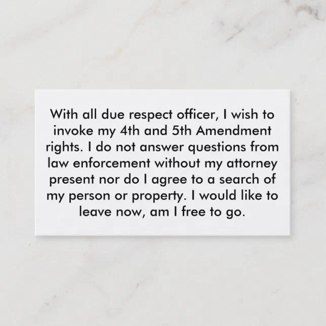 Police 5th Amendment Cards | Zazzle