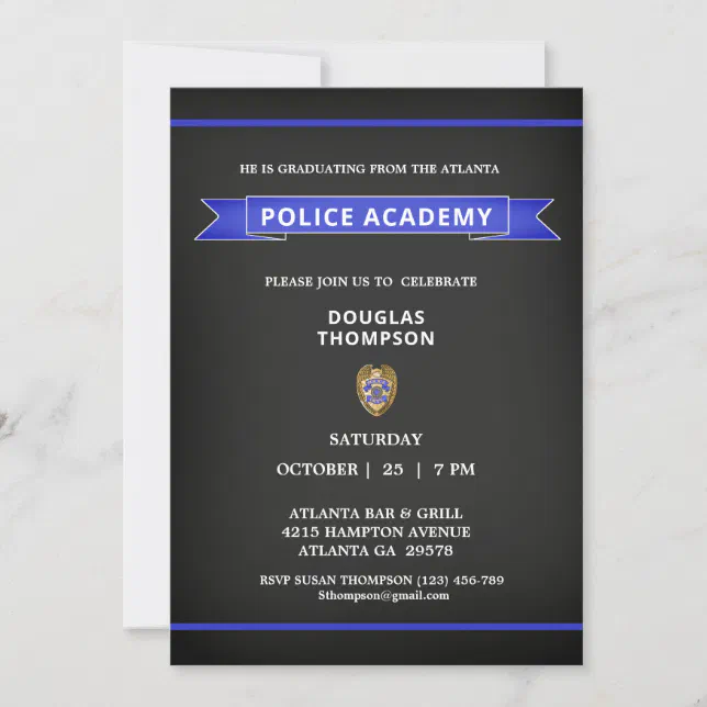 Police Academy Graduate Chalkboard Invitation | Zazzle