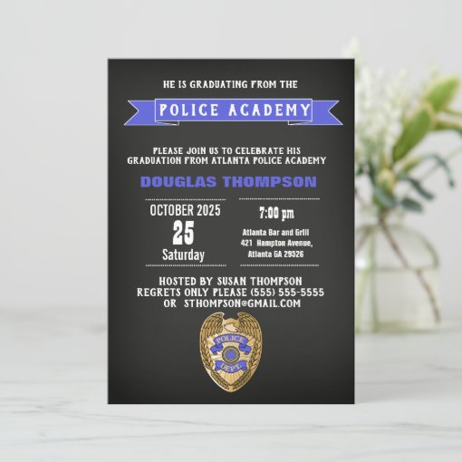 Police Academy Graduate Chalkboard Invitation | Zazzle