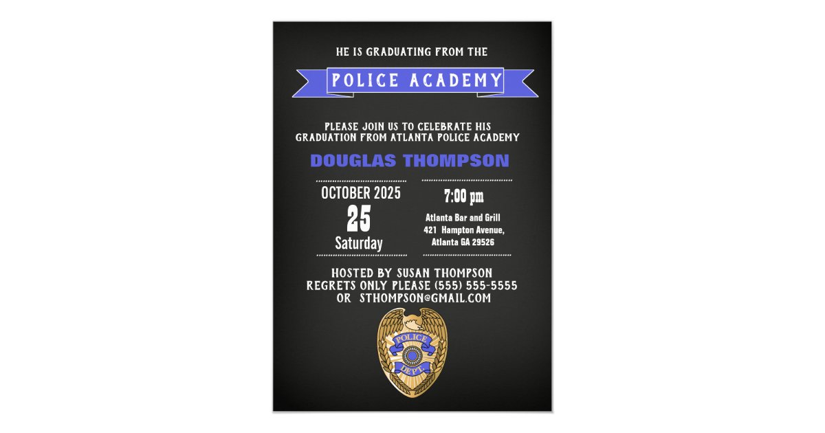 Police Academy Graduate Chalkboard Invitation | Zazzle.com