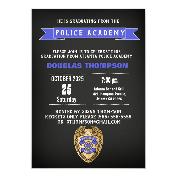 Police Academy Graduate Chalkboard Invitation | Zazzle.com