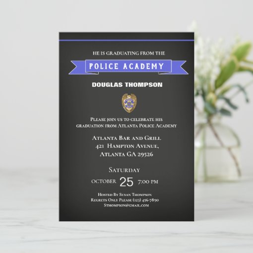Police Academy Graduate Chalkboard Invitation | Zazzle