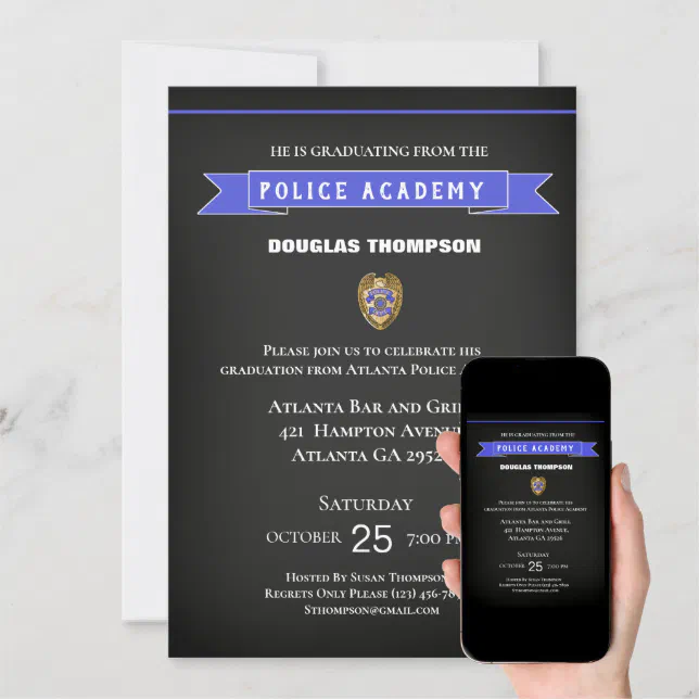 Police Academy Graduate Chalkboard Invitation | Zazzle