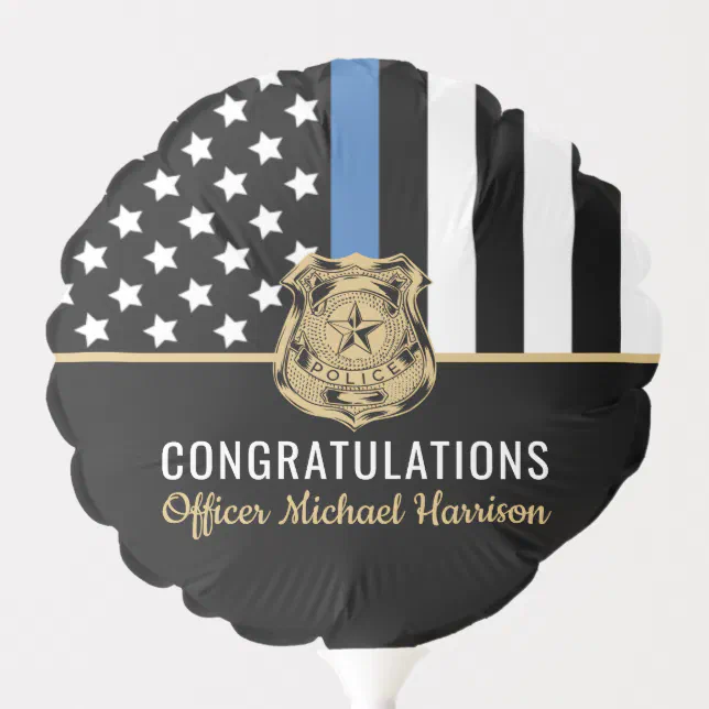 Police Academy Graduation Blue Line Flag Congrats Balloon | Zazzle