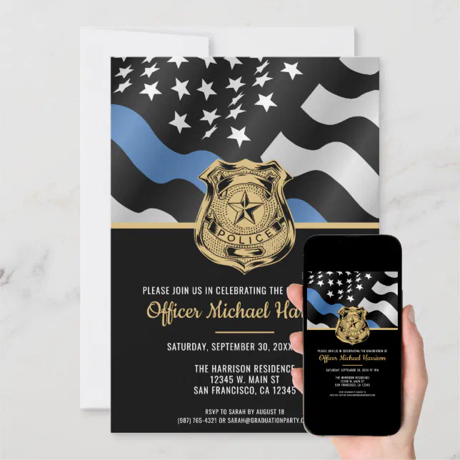 Police Academy Graduation Law Enforcement Flag Invitation | Zazzle