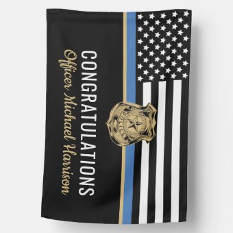 Police Academy Graduation Officer Thin Blue Line House Flag | Zazzle