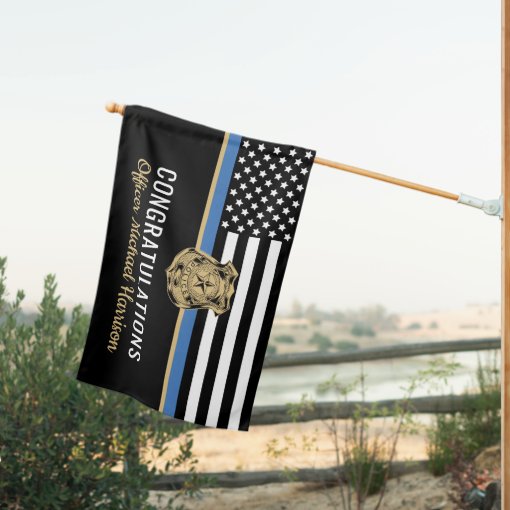 Police Academy Graduation Officer Thin Blue Line House Flag | Zazzle