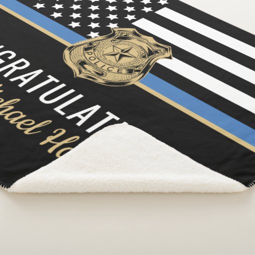 Police Academy Graduation Thin Blue Line Flag Sherpa Blanket | Zazzle