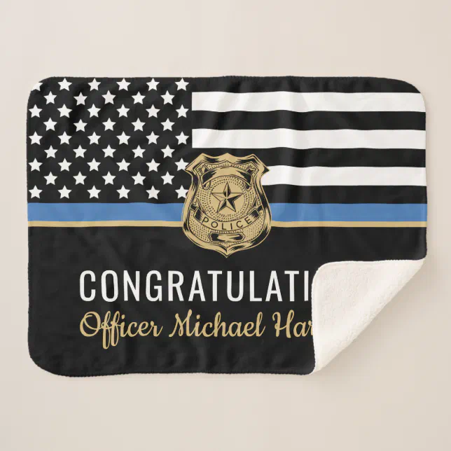 Police Academy Graduation Thin Blue Line Flag Sherpa Blanket | Zazzle