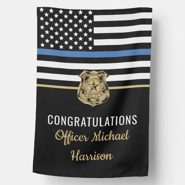 Police Academy Graduation Thin Blue Line House Flag | Zazzle