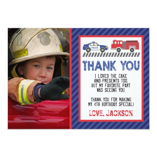 Police and Fire Thank You Card with Photo | Zazzle.com