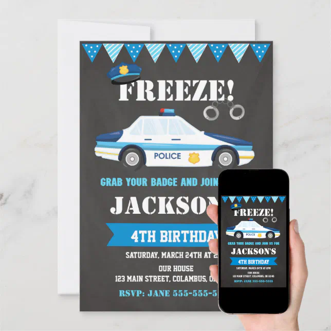 Police Birthday Invitation Police Invites | Zazzle