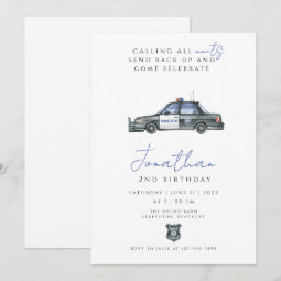 Police Birthday Officer Policeman cop car Invitation | Zazzle