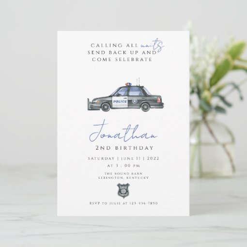 Police Birthday Officer Policeman cop car Invitation | Zazzle