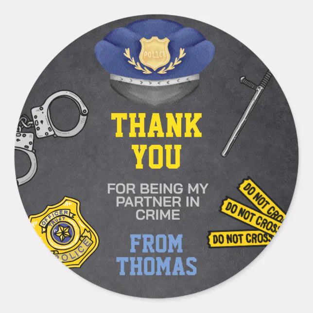 Police Birthday Party Favor Classic Round Sticker | Zazzle