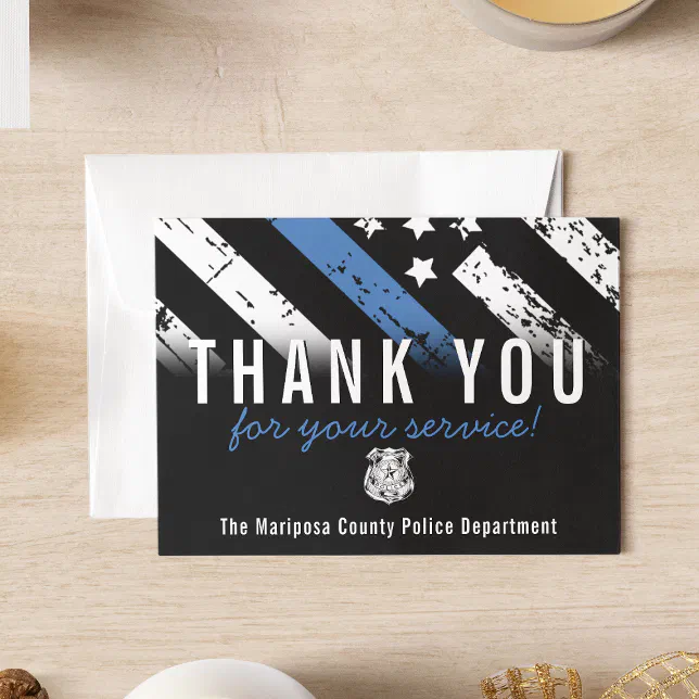 Police Blue Line American Flag First Responder Thank You Card | Zazzle