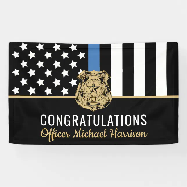 Police Blue Line Flag Academy Graduation Party Banner | Zazzle