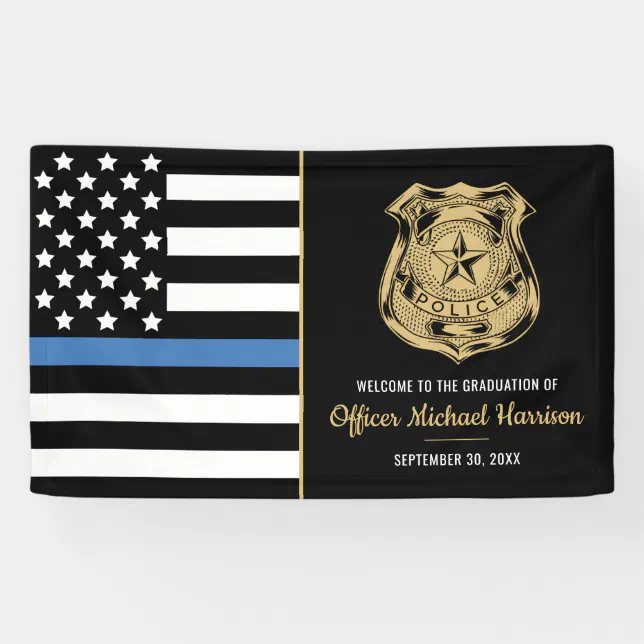 Police Blue Line Flag Congratulations Graduation Banner | Zazzle