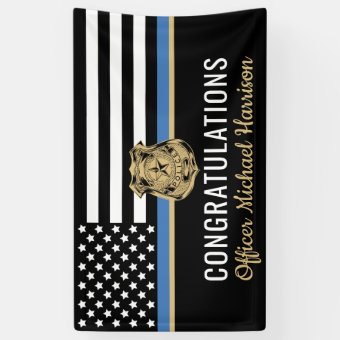 Police Blue Line Flag Congratulations Graduation Banner | Zazzle