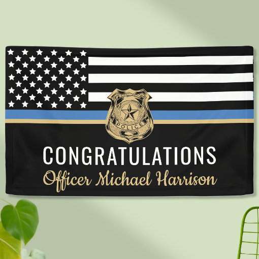 Police Blue Line Flag Congratulations Graduation Banner | Zazzle