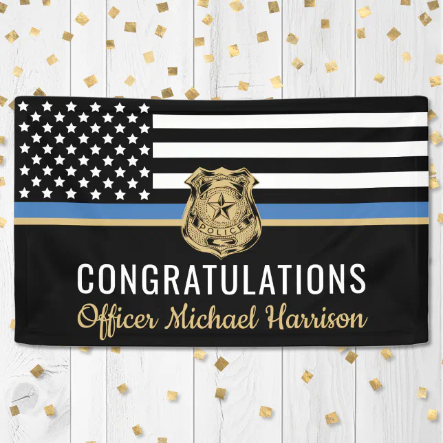 Police Blue Line Flag Congratulations Graduation Banner | Zazzle