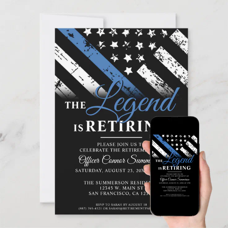 Police Blue Line Flag Law Enforcement Retirement Invitation | Zazzle