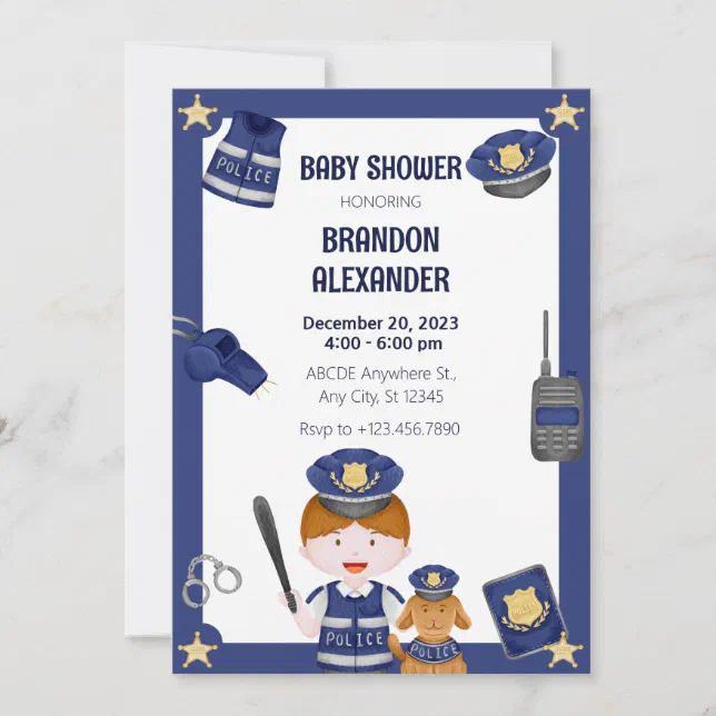 Police boy baby shower Invitation | Zazzle