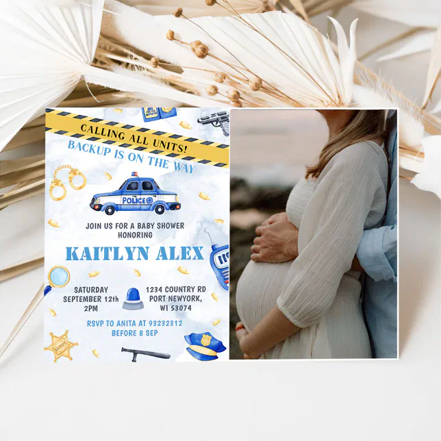 Police Boy Baby Shower Party Photo Invitation | Zazzle