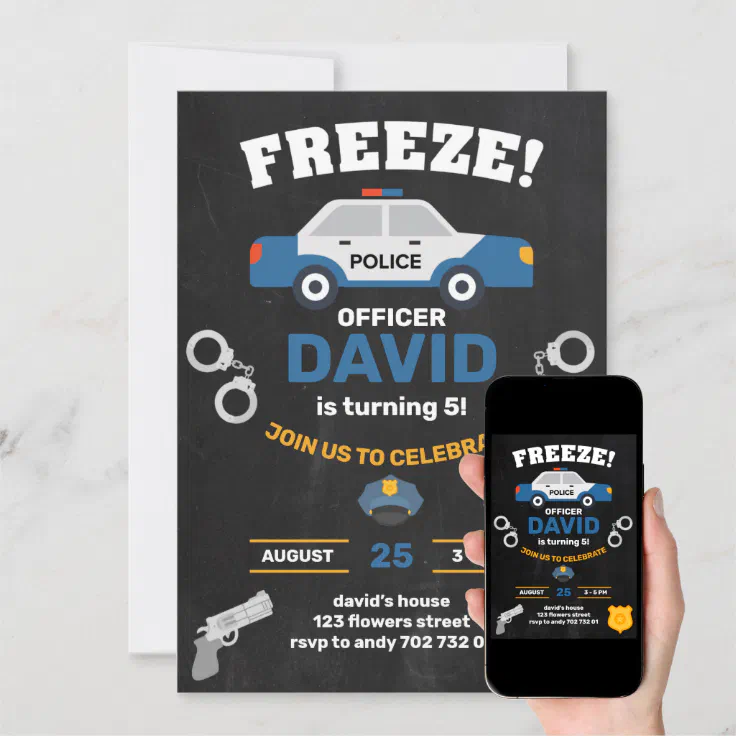 Police Boy Birthday Party Policeman Chalkboard Invitation | Zazzle
