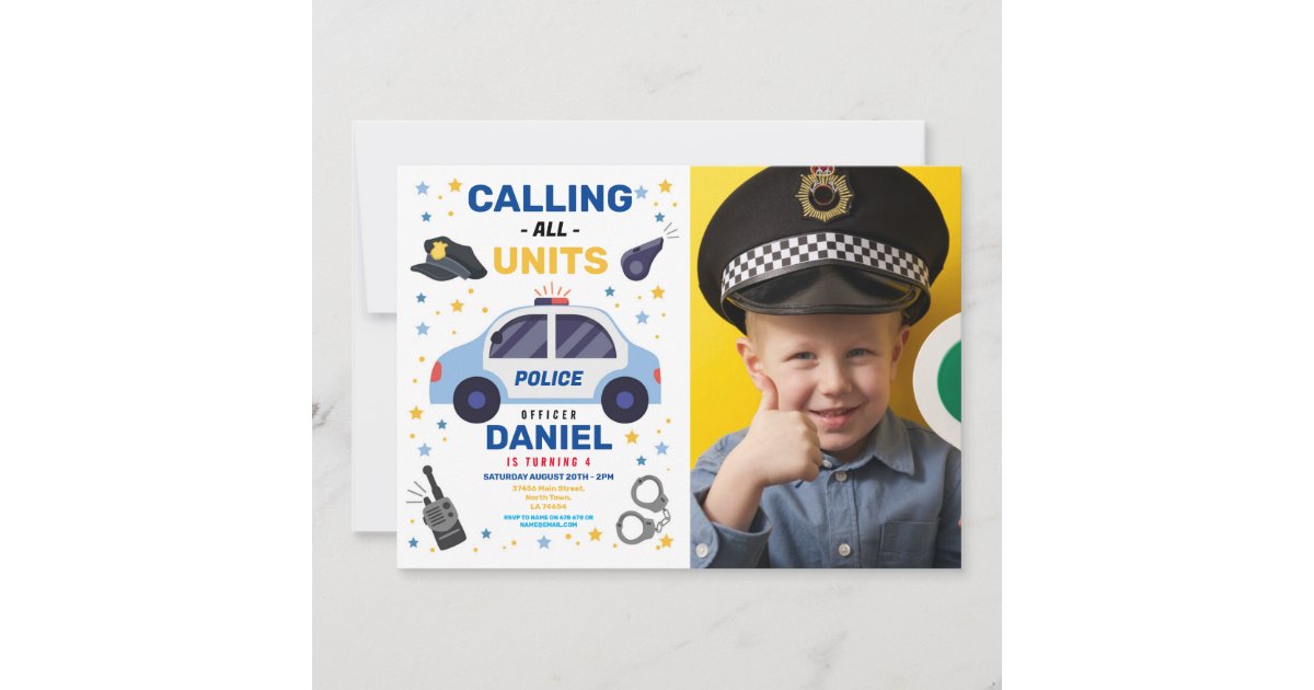Police Car Office Photo Birthday Party Invitation | Zazzle