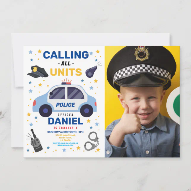 Police Car Office Photo Birthday Party Invitation | Zazzle