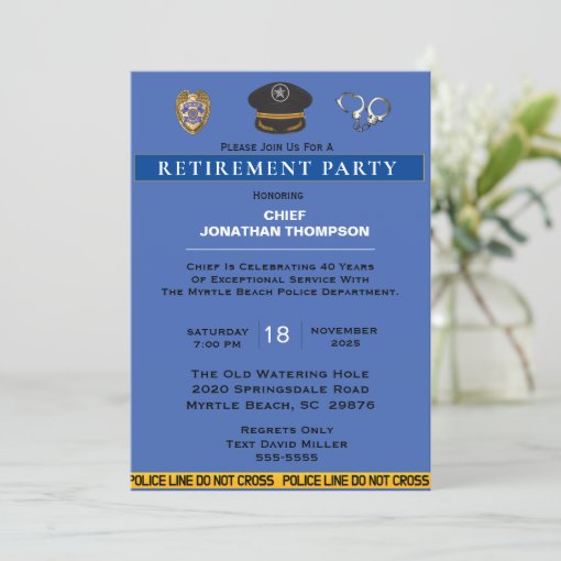 Police Chief Blue and Gold Retirement Invitation | Zazzle