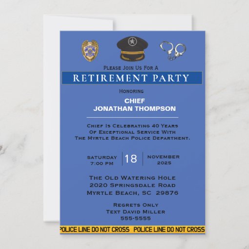 Police Chief Blue and Gold Retirement Invitation | Zazzle