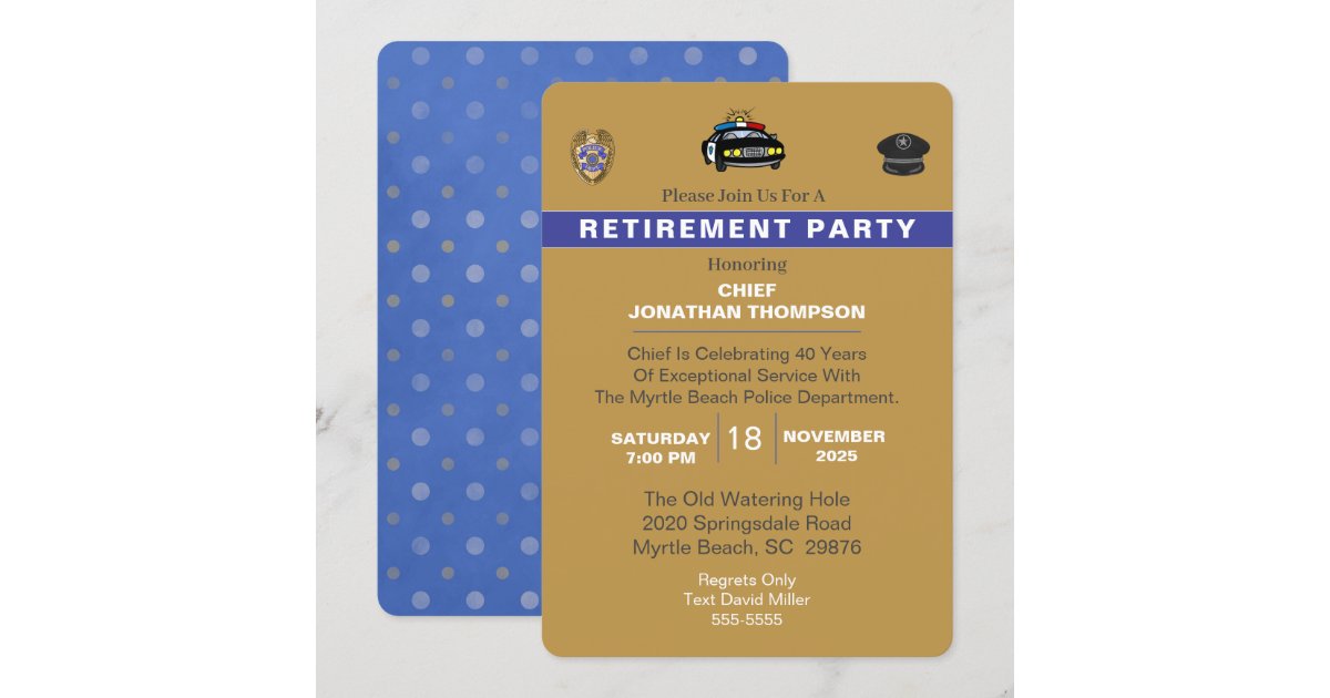 Police Chief Blue Line Gold Retirement Invitation | Zazzle