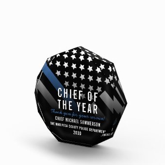Police Chief Officer of the Year Thin Blue Line Acrylic Award | Zazzle