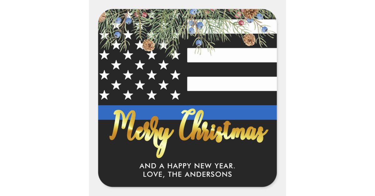 Police Christmas Law Enforcement Thin Blue Line Square Sticker | Zazzle