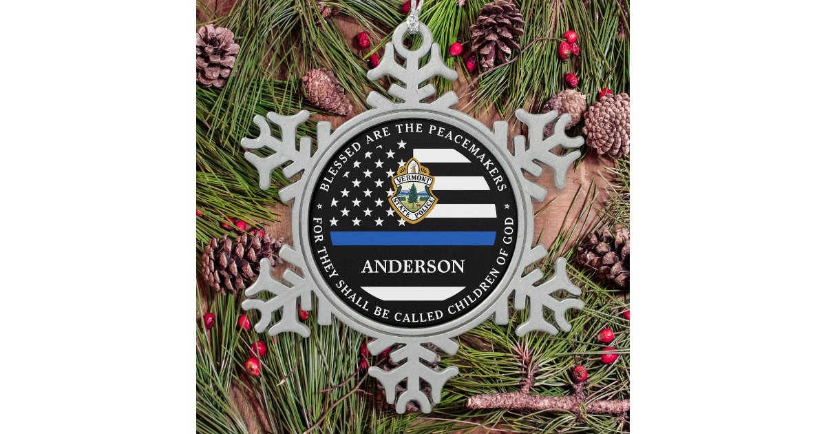 Police Christmas Personalized Logo Thin Blue Line Snowflake Pewter ...