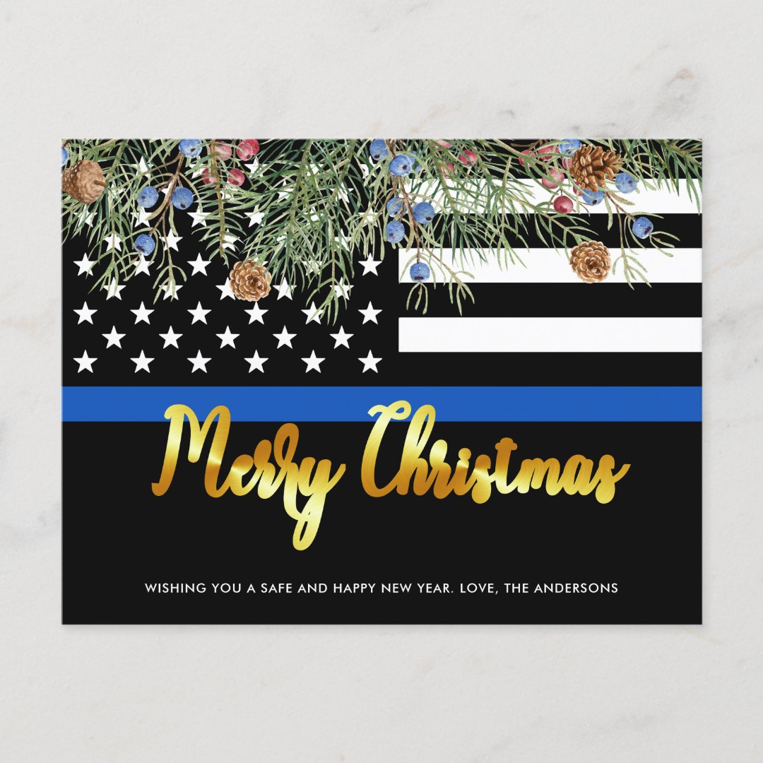 Police Christmas Thin Blue Line Law Enforcement H Holiday Postcard | Zazzle