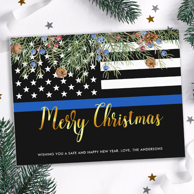 Police Christmas Thin Blue Line Law Enforcement H Holiday Postcard | Zazzle